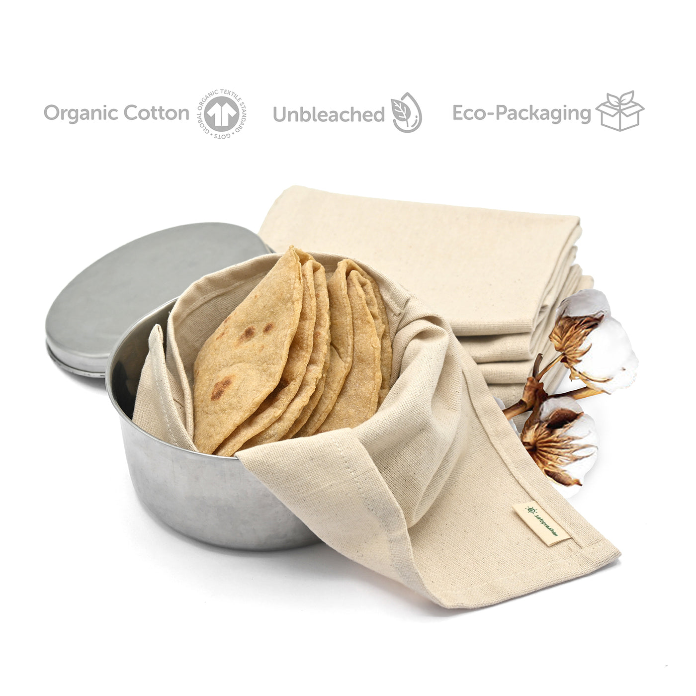 Chapati/Roti Wrap Cloth - Set of 6 Organic Cotton Roti Cover Rumals for ...