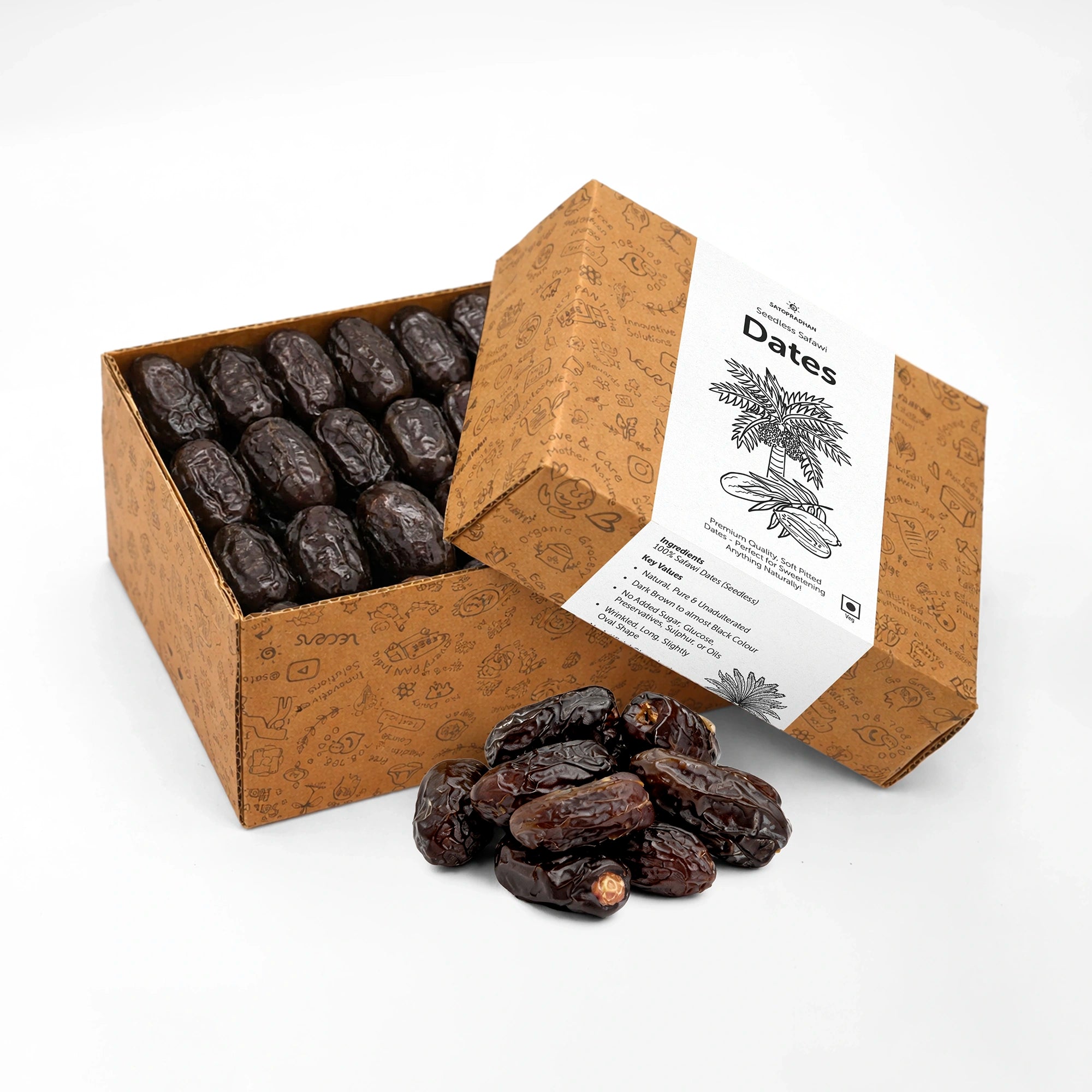 Seedless Safawi Dates 800g - Premium Organic Saudi Black Khajoor